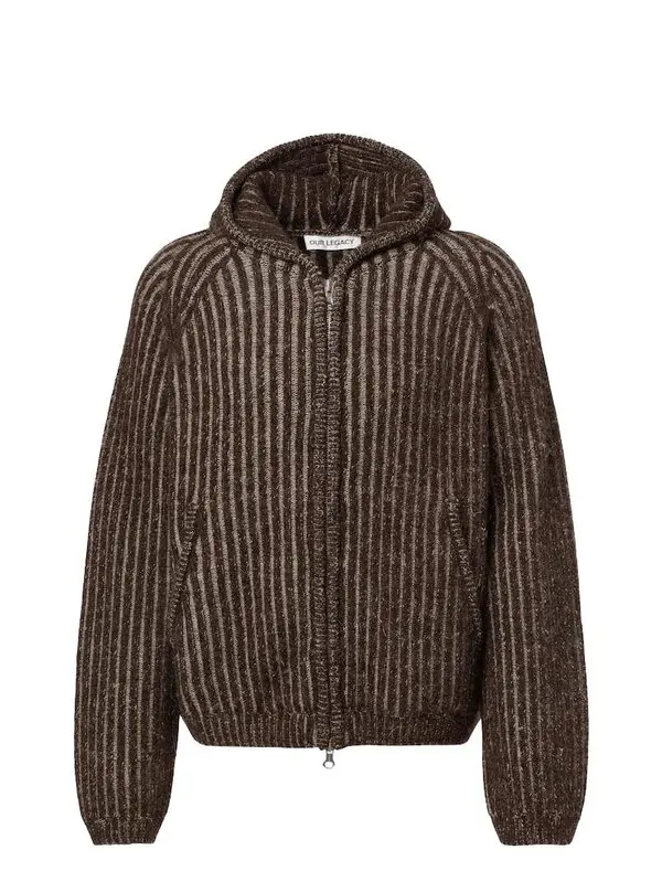 Our Legacy Level Ribbed-knit Wool Zip-up Hoodie - Brown