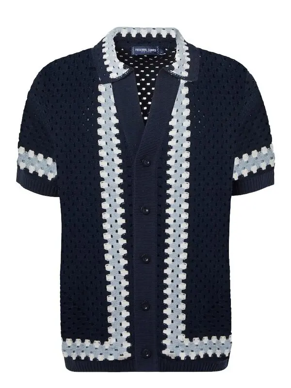 Frescobol Carioca Pinto Crochet Cotton Bowling Shirt - Blue