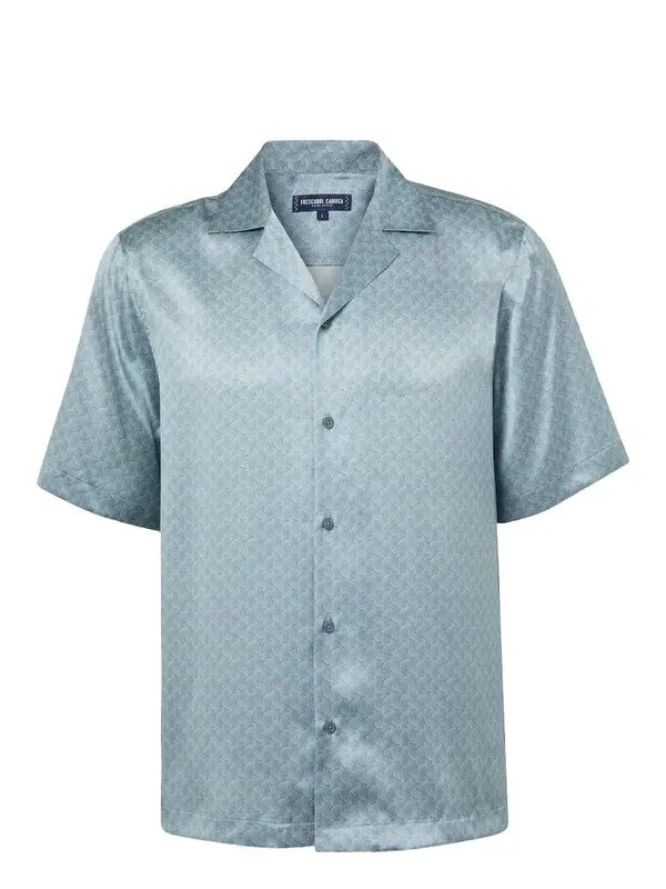 Frescobol Carioca Roberto Printed Silk Bowling Shirt - Blue