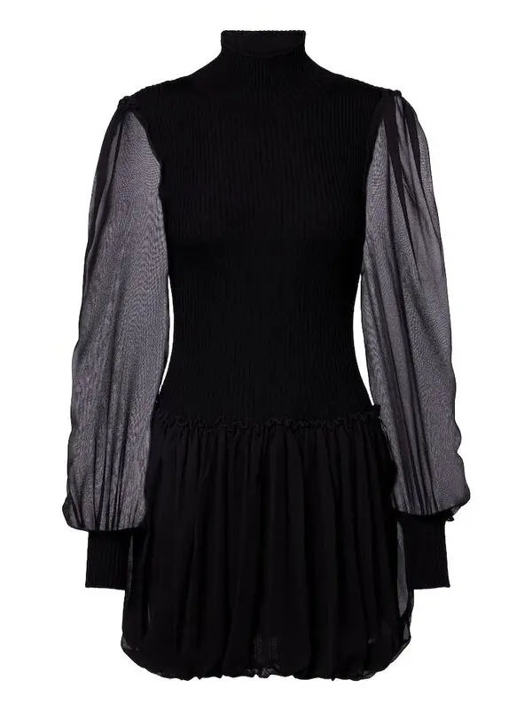 FRAME Ribbed-knit Wool And Silk Minidress - Black