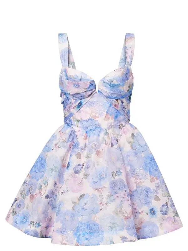 Zimmermann Rebellion Floral Draped Linen And Silk Minidress - Multicoloured