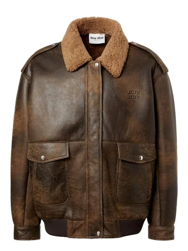 Miu Miu Shearling-lined Leather Blouson Jacket - Brown