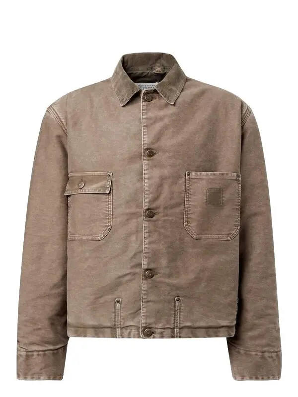 MAISON MARGIELA Corduroy-trimmed Distressed Denim Jacket - Beige