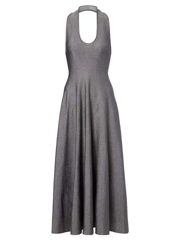 Khaite Melina Halterneck Lamé Maxi Dress - Silver