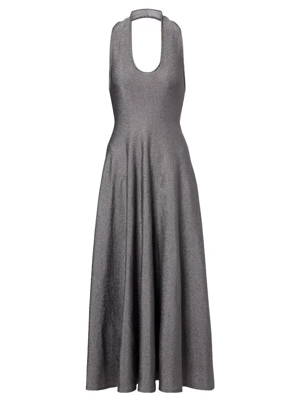Khaite Melina Halterneck Lamé Midi Dress In Gunmetal - Silver