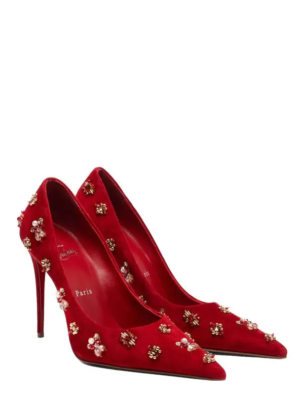 CHRISTIAN LOUBOUTIN Mix Kate 100 Embellished Suede Pumps - Red