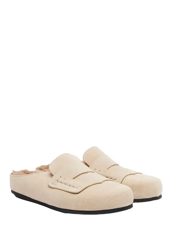 Jacquemus Shearling-lined Suede Mules - Beige