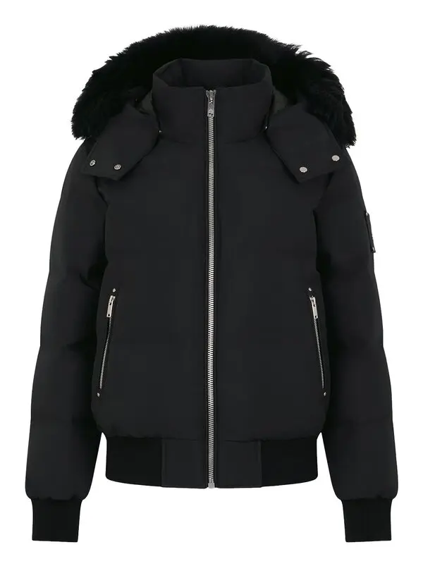 Moose Knuckles Cloud Down Bomber Jacket With Shearling Trim - Blk Wblk S