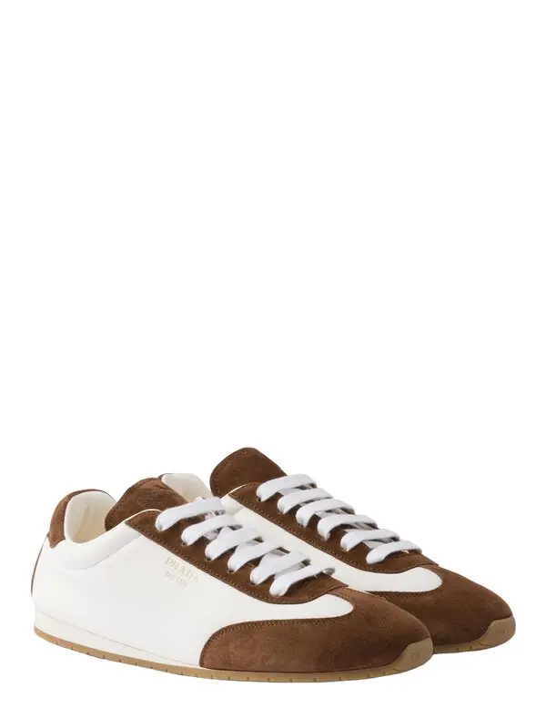 Prada Nappa Leather And Suede Sneakers - Neutral
