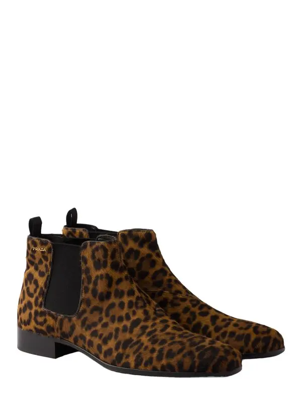 Prada Printed Leather Chelsea Booties - Neutral
