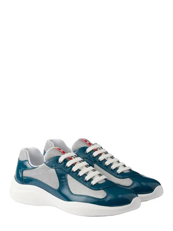 Prada Patent Leather And Technical Fabric America's Cup Sneakers - Dark Teal/silver