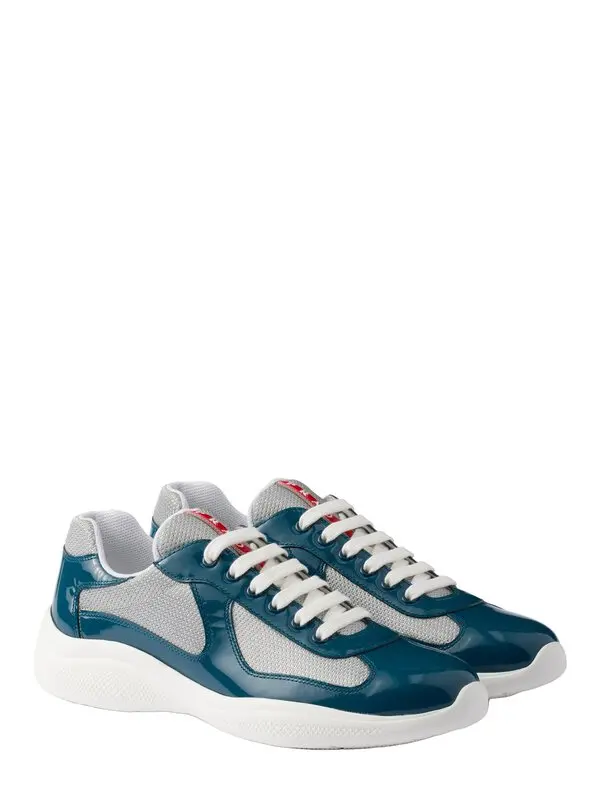 Prada Patent Leather And Technical Fabric Sneakers - Green