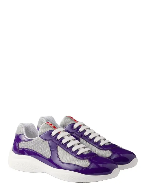 Prada Patent Leather And Technical Fabric Sneakers - Purple