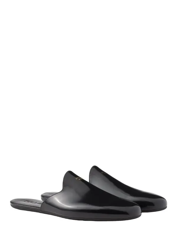 Prada Brushed Leather Slippers - Black