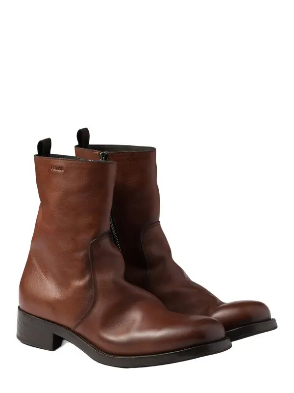 Prada Leather Zip-up Boots - Brown