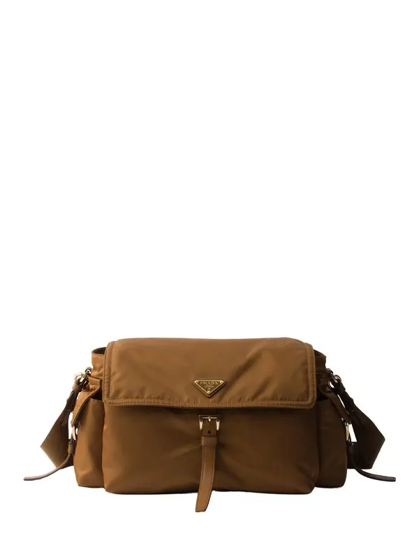 Prada Large Re-nylon Shoulder Bag With Flap - Brown