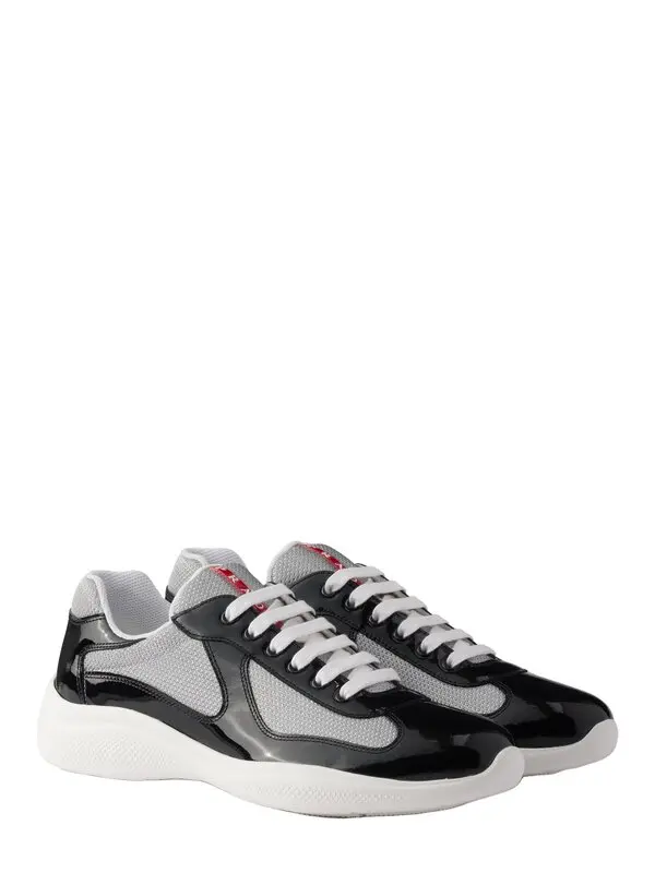 Prada Patent Leather And Technical Fabric Sneakers - Black