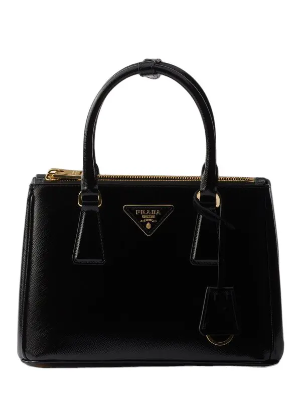 Prada Galleria Small Patent Saffiano Leather Bag - Black