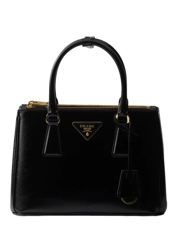 Prada Galleria Small Patent Saffiano Leather Bag - Black