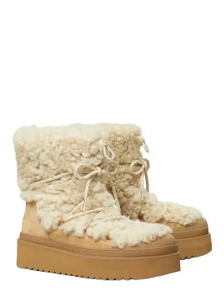 Tory Burch Shearling Platform Bootie - Buttermilk/light Chestnut