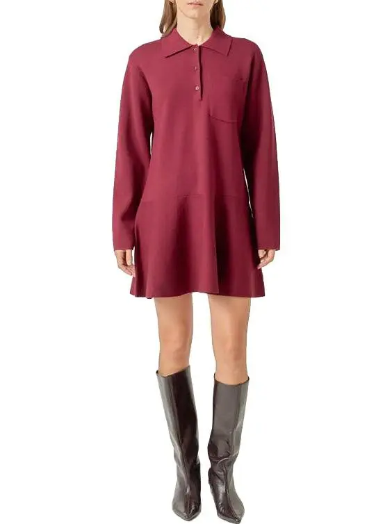 English Factory Long Sleeve Knit Minidress - Burgundy