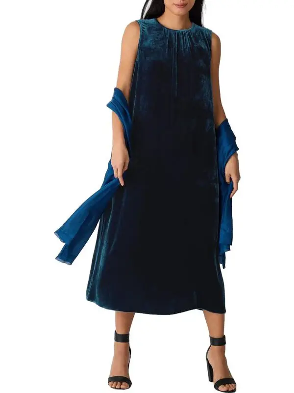 Eileen Fisher Sleeveless Velvet Midi Dress - Atlantis