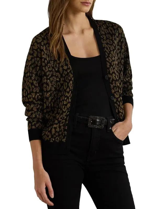 Ralph Lauren Metallic Double Knit Cardigan - Black/relic Gold Metallic