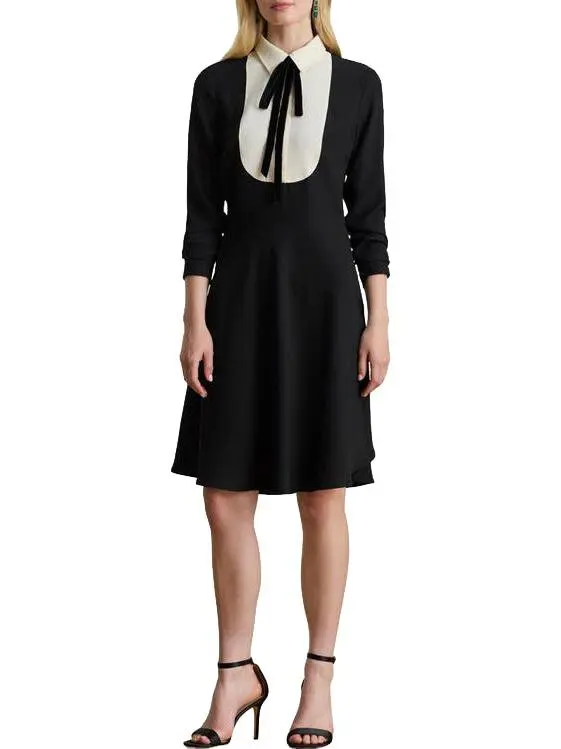Ralph Lauren Two-tone Long Sleeve Flared Dress - Black/mascarpone Cream