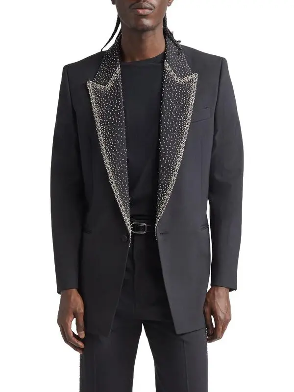 Amiri Crystal Embellished Lapel Single Breasted Blazer - Black