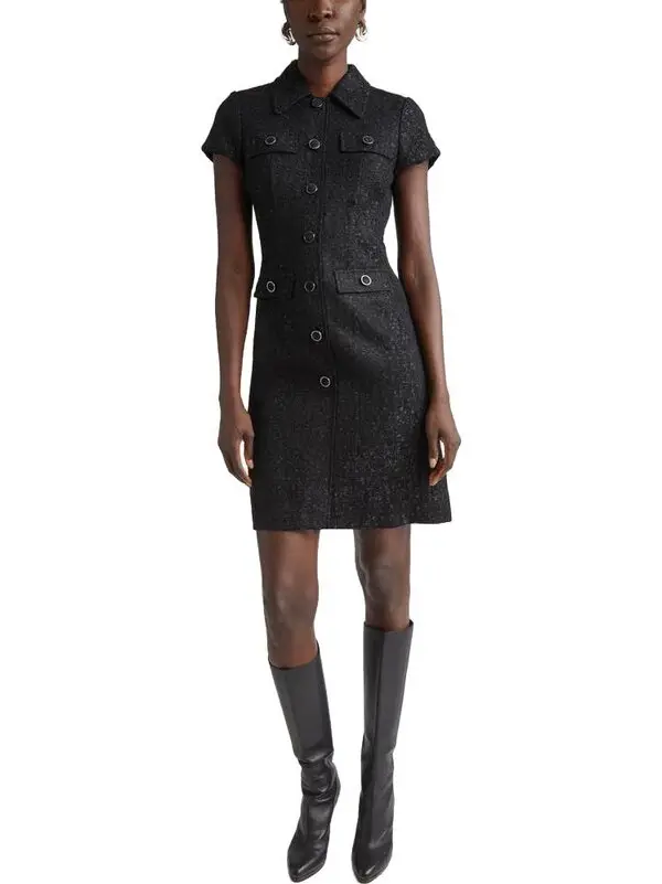 St. John Metallic Tweed Shirtdress - Black