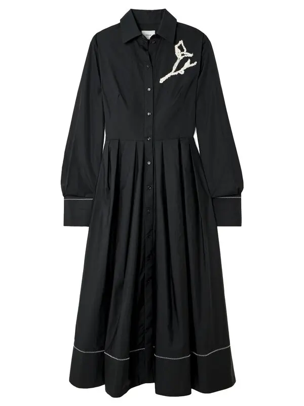 Erdem Embroidered Cotton-poplin Midi Shirt Dress - Black