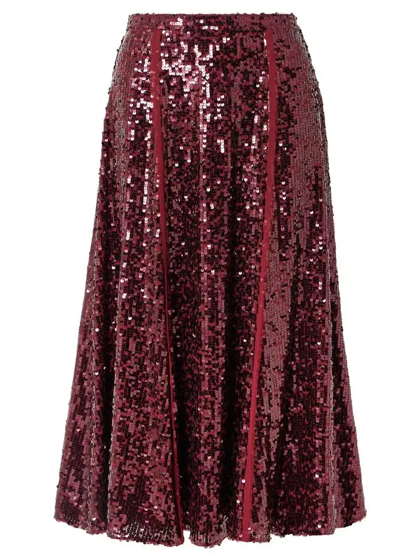 Erdem Frayed Sequined Crepe De Chine Midi Skirt - Red