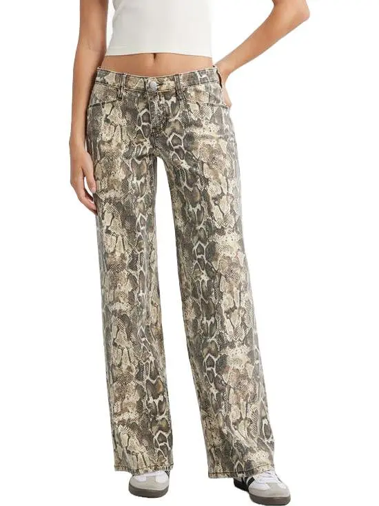 PTCL Althea Snakeskin Print Wide Leg Jeans - Snake
