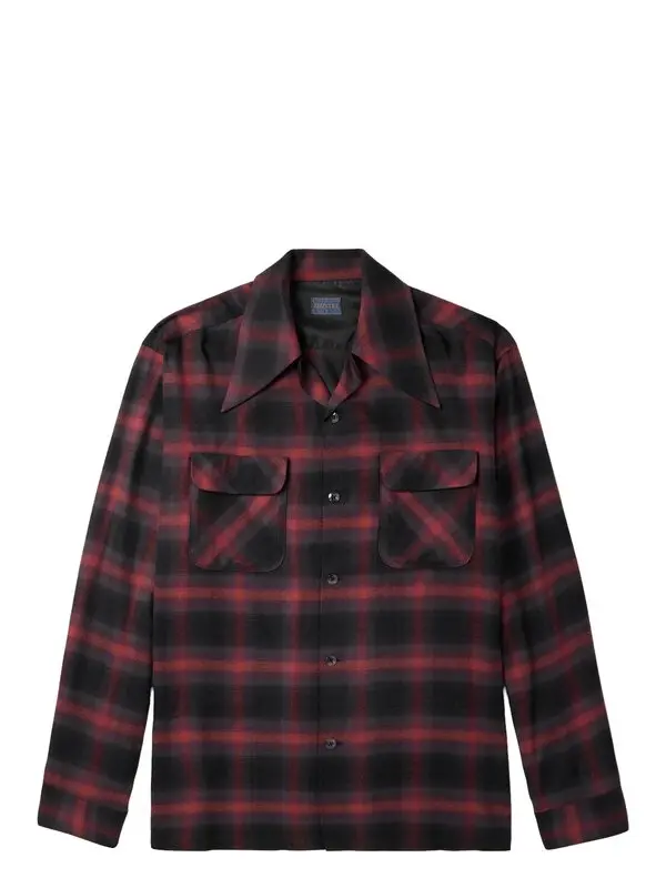 Kapital Camp-collar Checked Cotton-blend Flannel Shirt - Burgundy