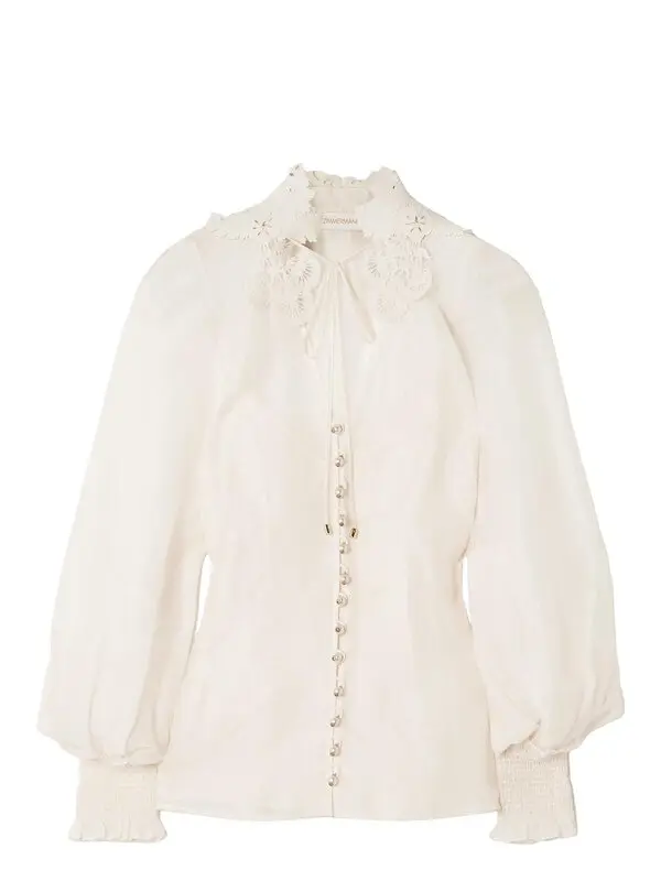 Zimmermann Rebellion Lace-trimmed Blouse - Cream