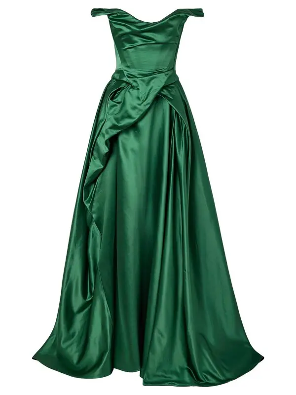VIVIENNE WESTWOOD Tabitha Off-the-shoulder Duchesse Silk-satin Gown - Green
