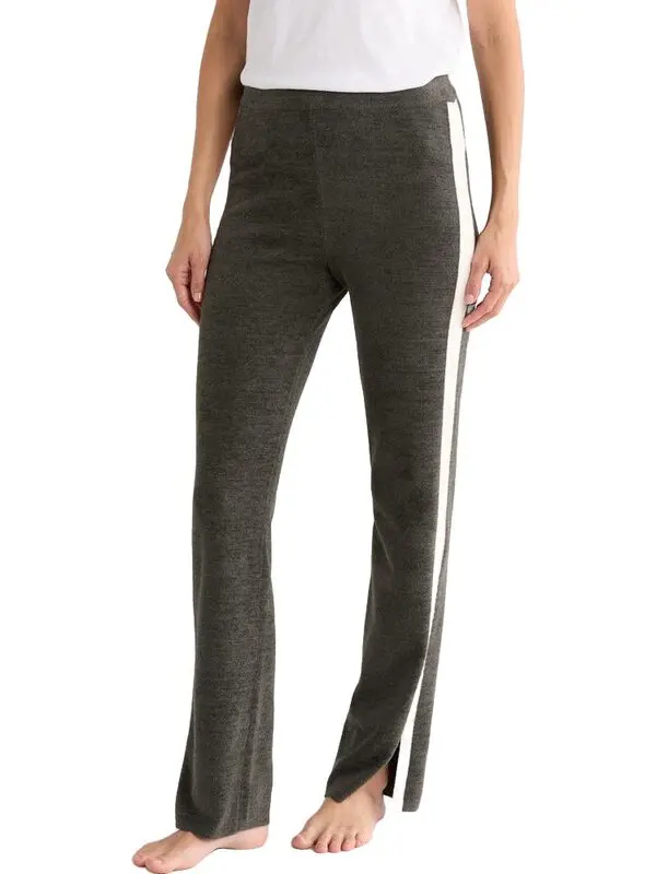 Barefoot Dreams Cozychic Ultra Lite Side Stripe Slim Straight Leg Pants - Dark Moss/pearl