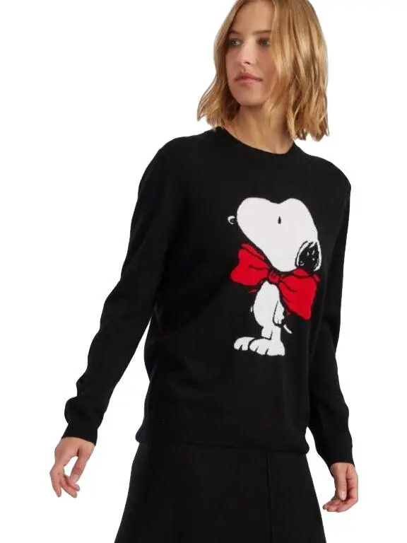 Chinti & Parker Wool-cashmere Snoopy Sweater With Bow - Black