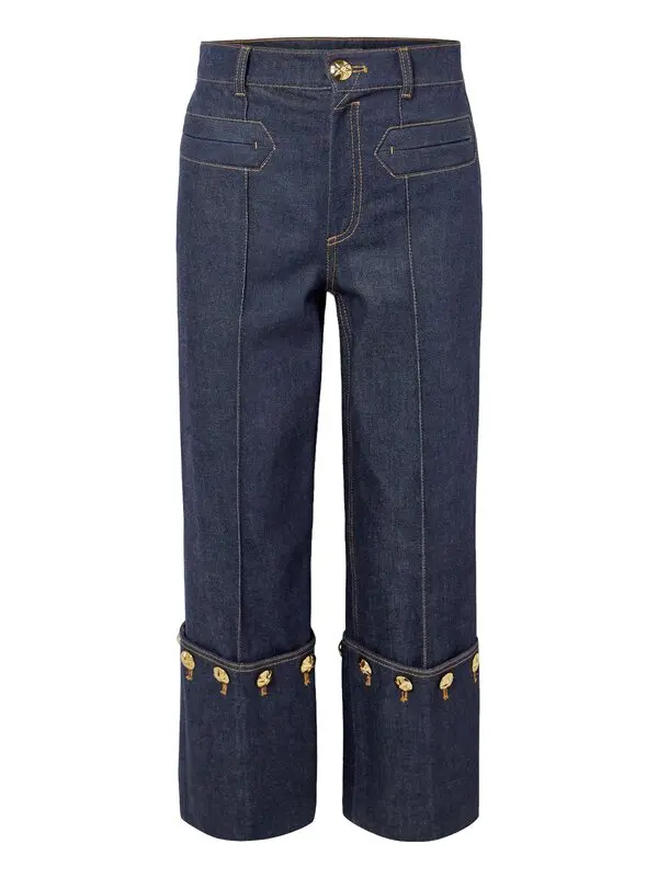 Zimmermann Rebellion Embellished Cropped Straight-leg Jeans - Blue