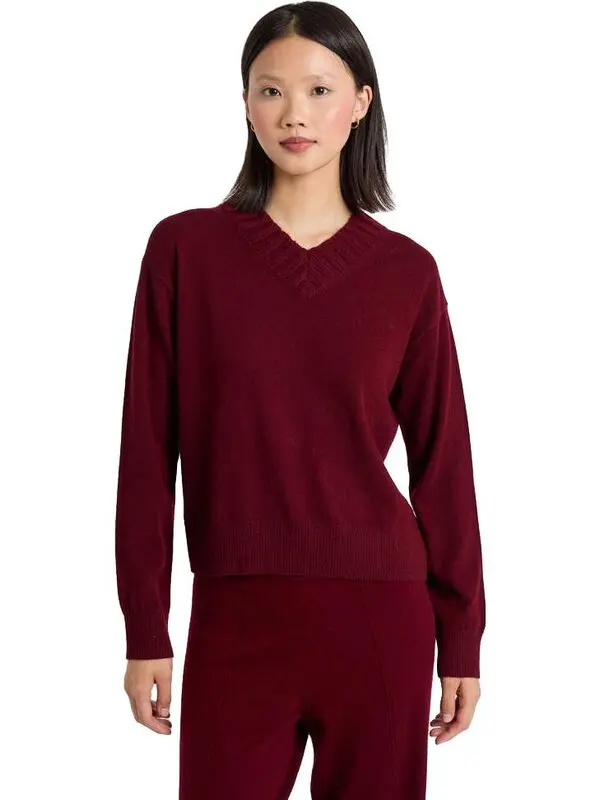 Chinti & Parker Wool-cashmere Ribbed V-neck Sweater - Claret