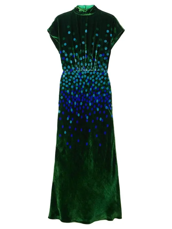 Saloni Fabienne Gathered Velvet Midi Dress - Green