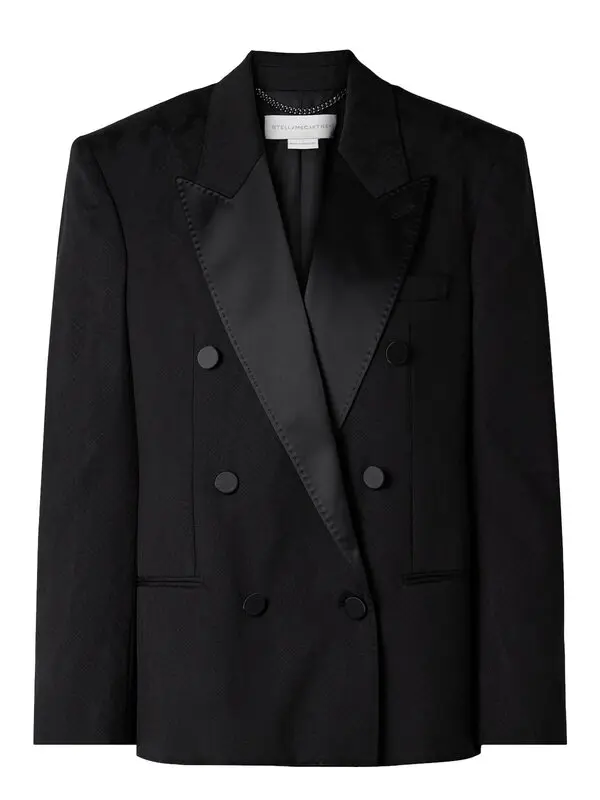 Stella McCartney Oversized Double-breasted Blazer With Satin Trims - Black