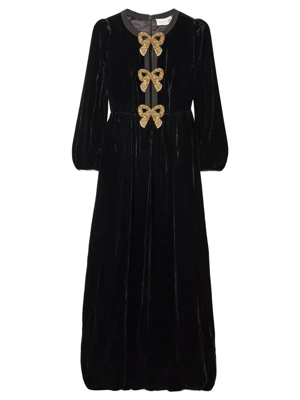 Saloni Camille Bow-embellished Velvet Gown - Black