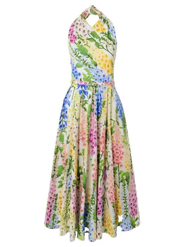 Oscar De La Renta Foxgloves Belted Floral-print Midi Dress - Multi
