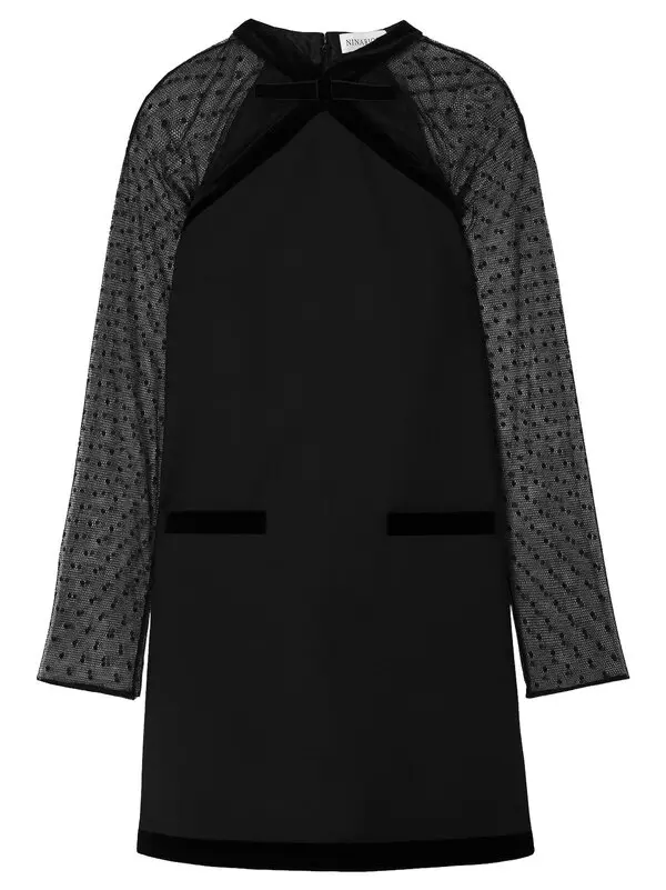 Nina Ricci Bow-detailed Tulle And Wool-gabardine Mini Dress - Black