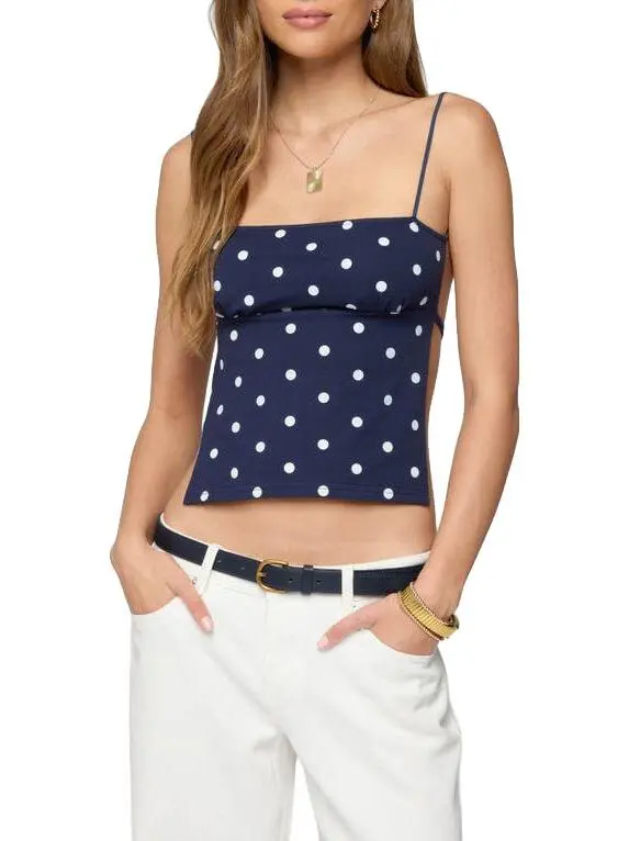 EDIKTED Polka Dot Open Back Camisole - Navy-and-white