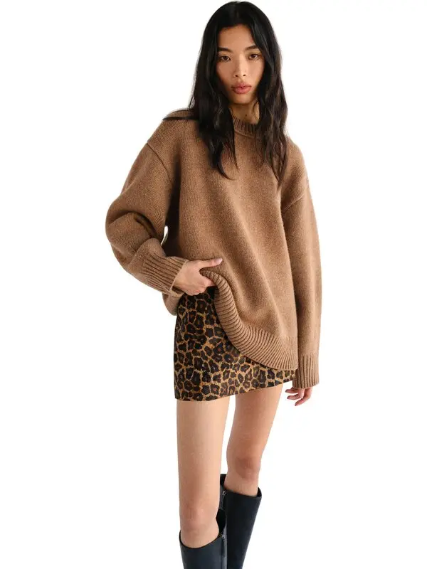 REFORMATION Jo Regenerative Wool Oversized Crew Sweater - Brown