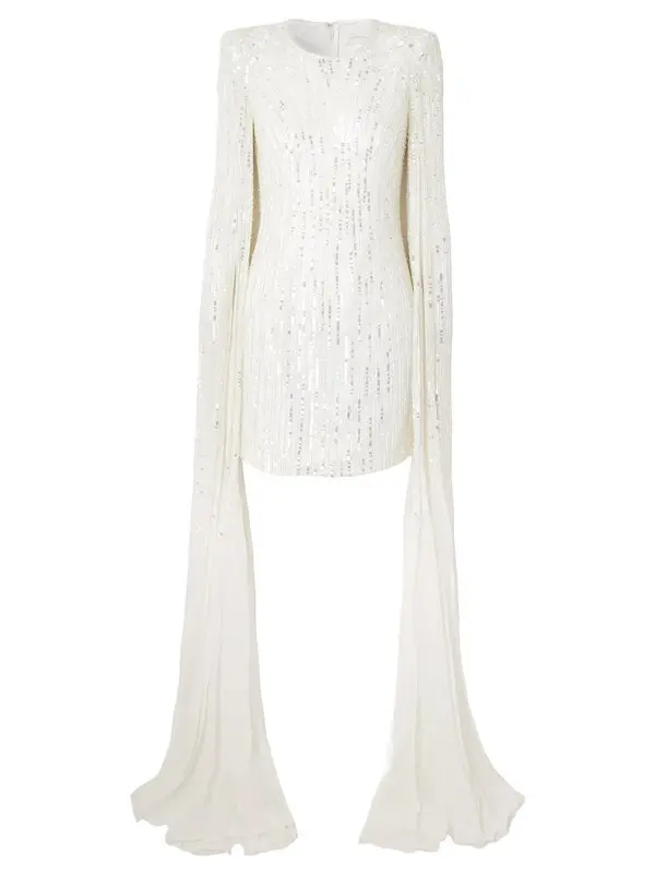 Jenny Packham Sweet Magic Cape-effect Embellished Tulle Mini Dress - Neutrals
