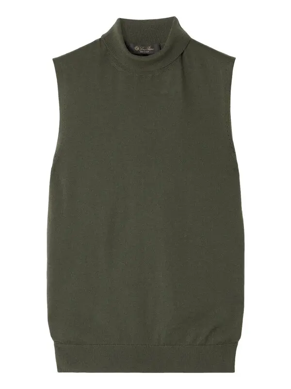 Loro Piana Piuma Cashmere Turtleneck Tank - Green
