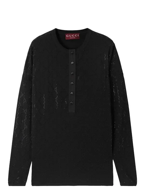 Gucci Crystal-embellished Henley Top - Black